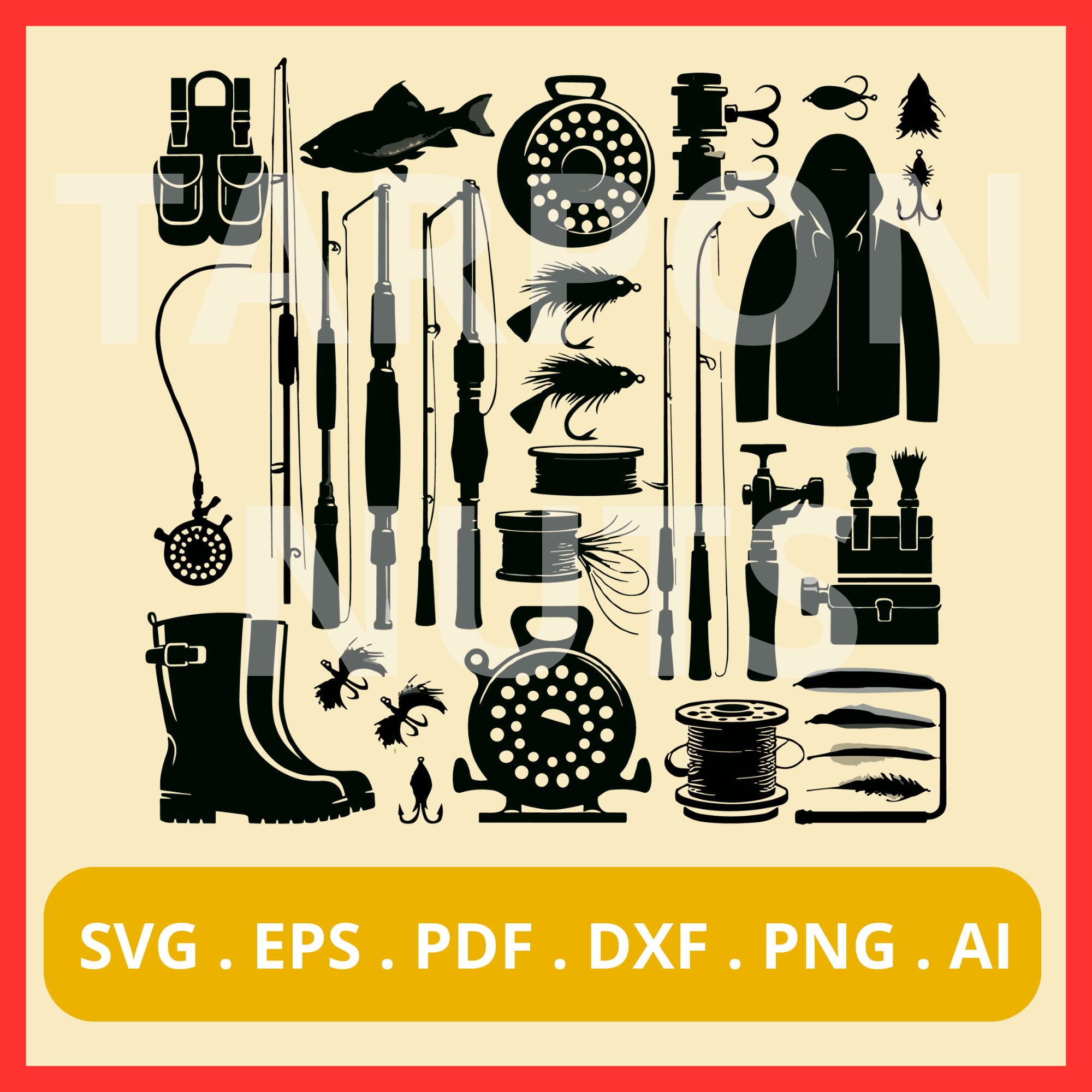 Fly Fishing Gear Svg | Fly Fishing Svg | Fishing Equipment Silhouettes ...