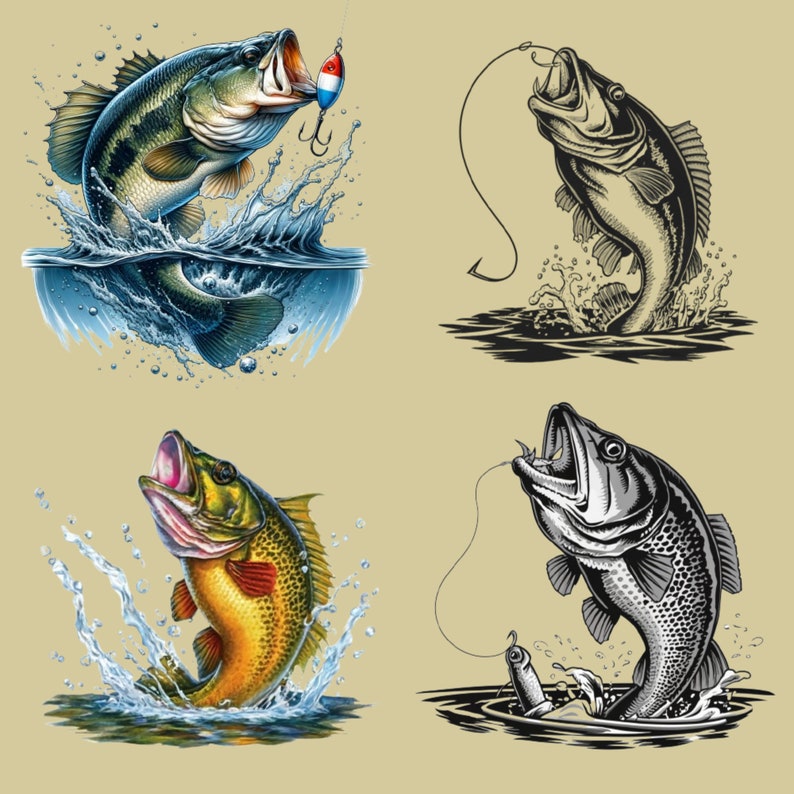 14 Bass SVG Bundle | Black Bass PNG File | Printable Art | Digital ...