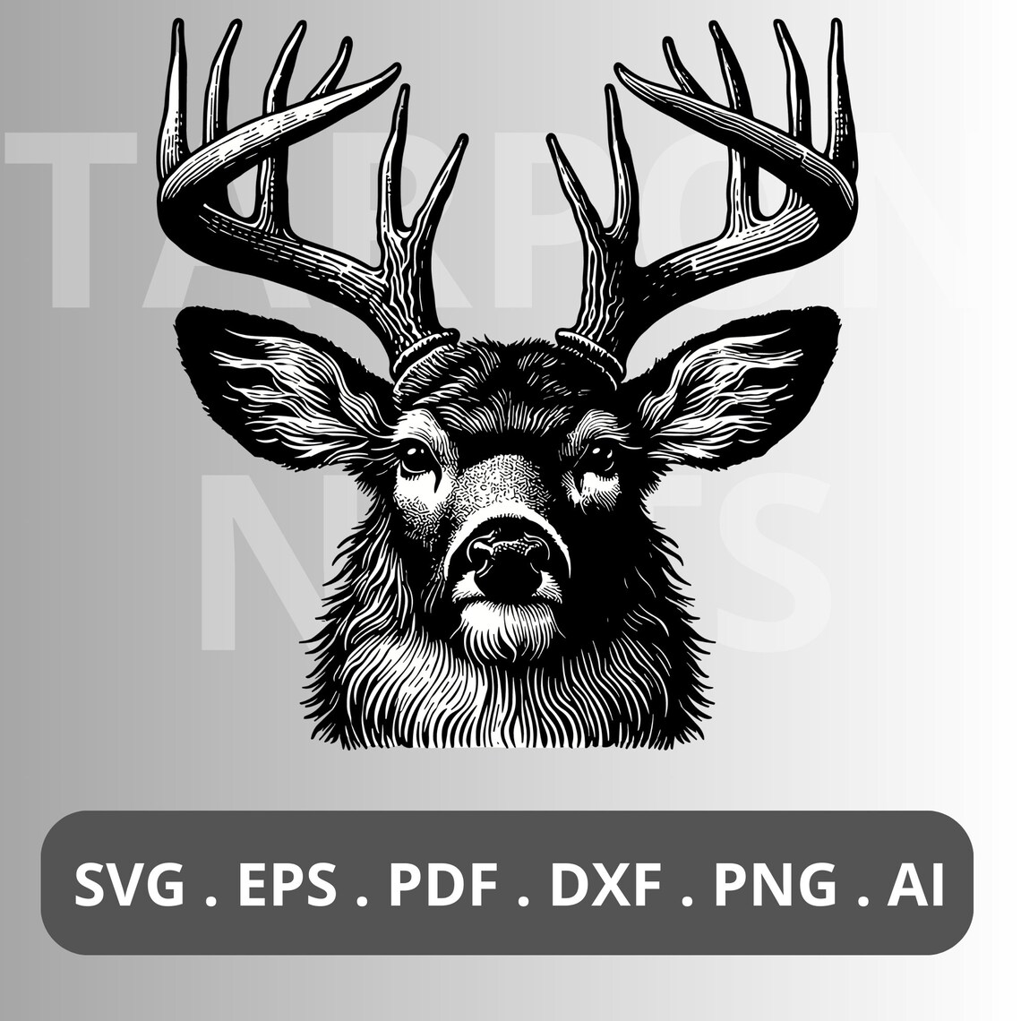 Black and White Deer Svg | Deer Head | Antlers Head Svg | Detailed Deer ...