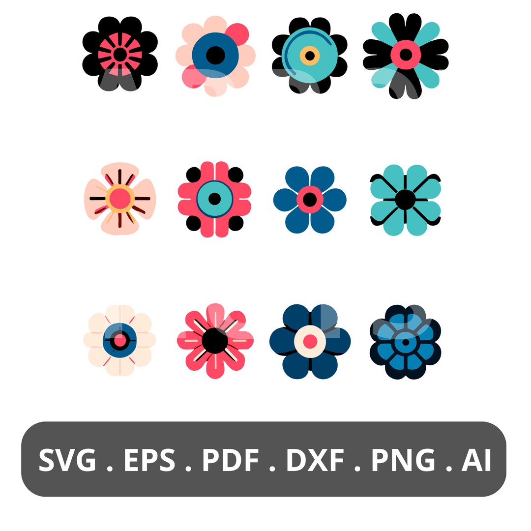 Flower Svg Bundle Colorful Flower Designs Flower Icons Decorative ...