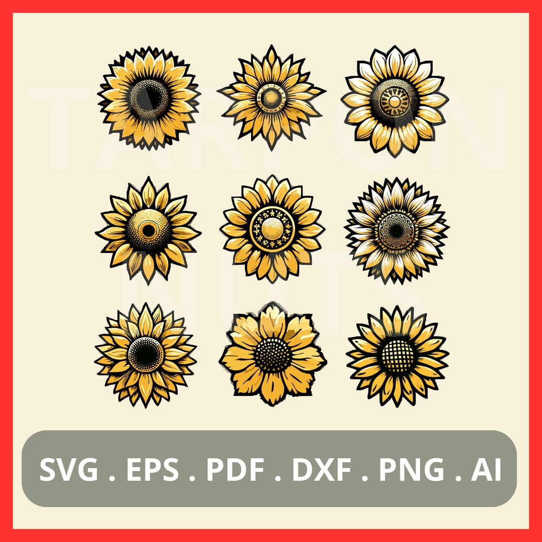 9 Sunflower Graphics Svg | Yellow Sunflower Designs | Sunflower Vector ...