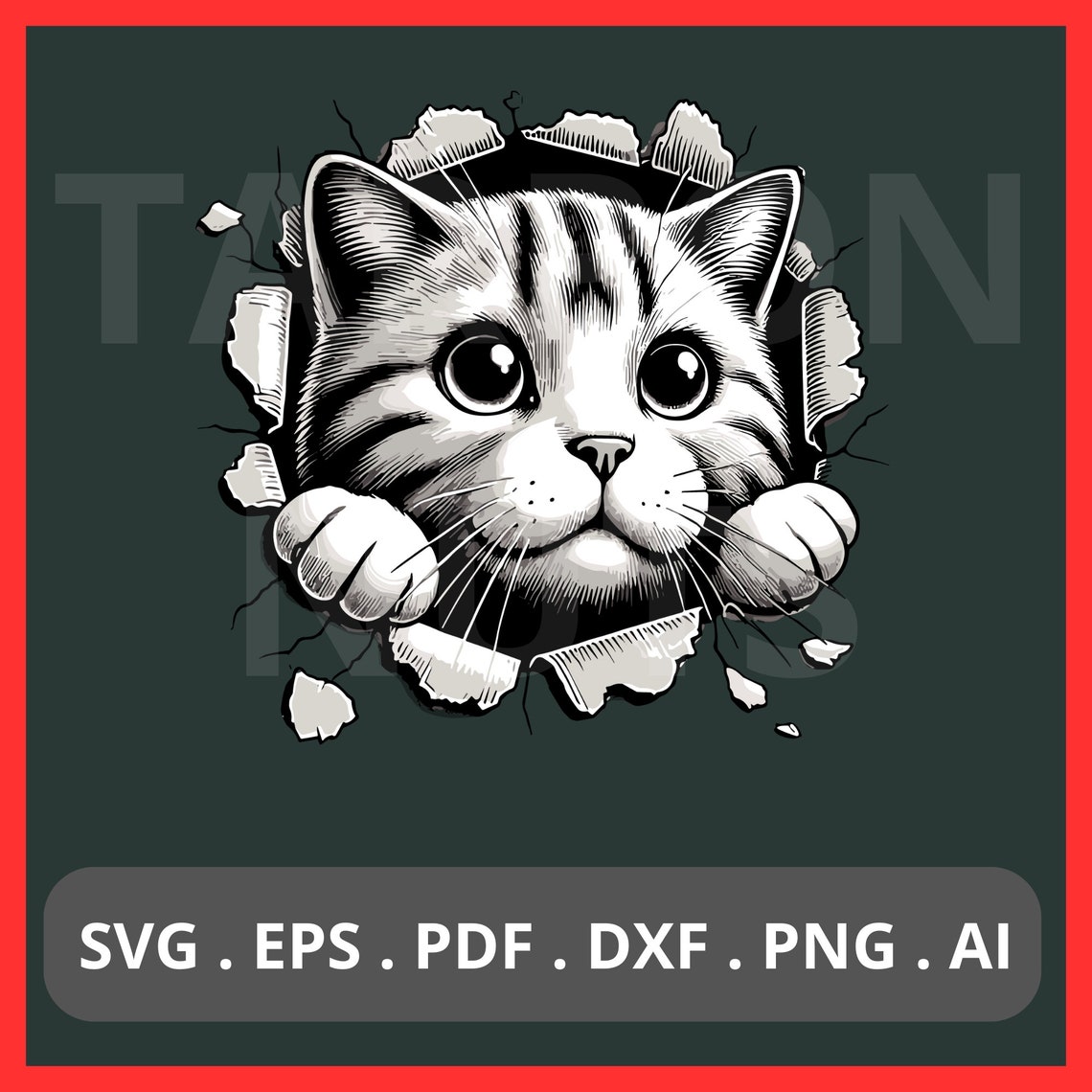 Cute Cat Svg | Cat Breaking Through Wall | Cartoon Cat Png | Funny Cat ...