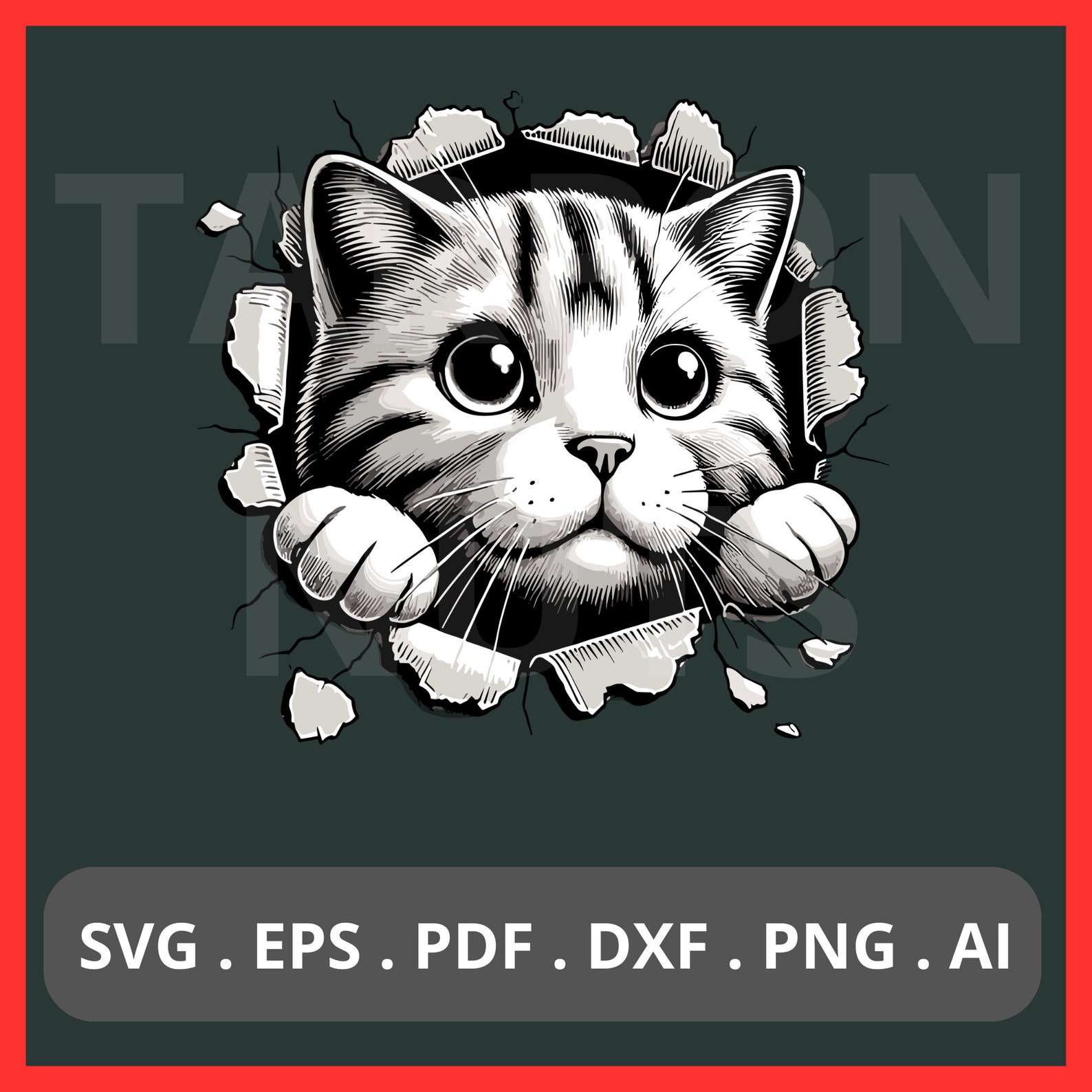 Cute Cat Svg | Cat Breaking Through Wall | Cartoon Cat Png | Funny Cat ...