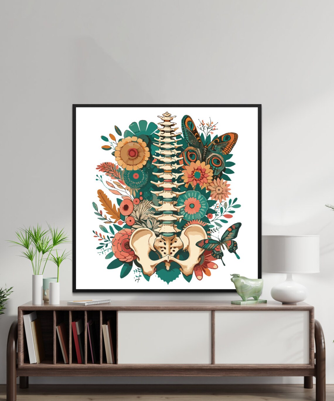 Floral Spinal Column Svg | Human Spine Svg | Medical Art | Butterfly and Spine Art | Botanical ...