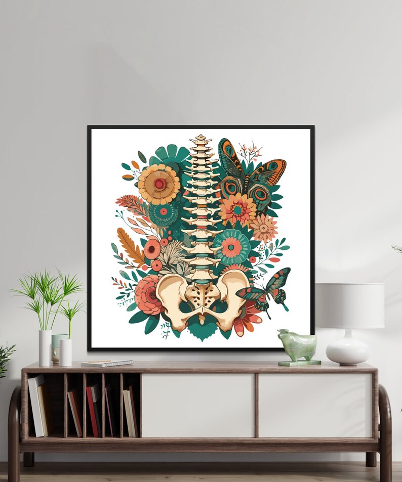 Floral Spinal Column Svg | Human Spine Svg | Medical Art | Butterfly ...
