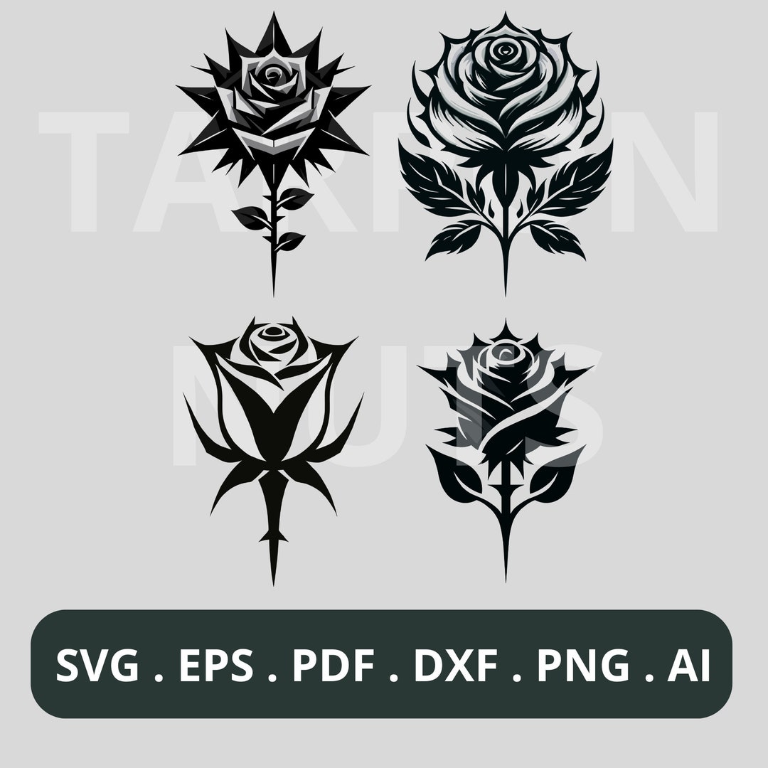 4 Gothic Rose Svg | Black and White Rose Art | Modern Gothic Floral ...