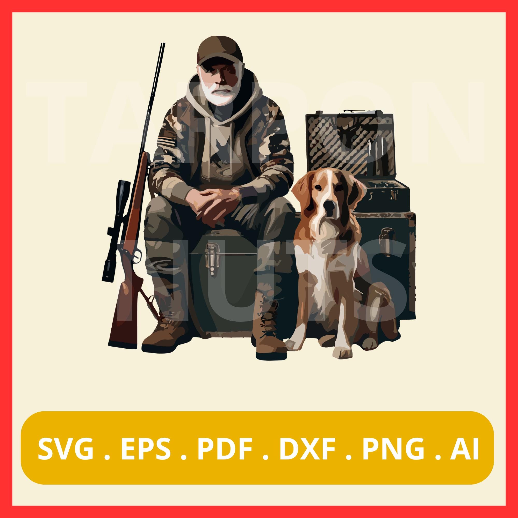 Old Man Hunter Svg | Hunting Scene Svg | Hunter With Dog Svg | Hunting ...