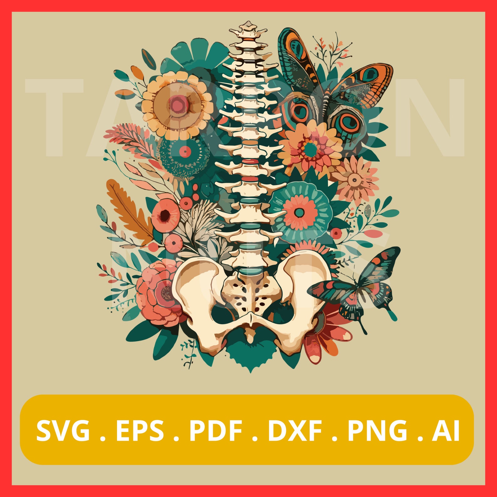 Floral Spinal Column Svg Human Spine Svg Medical Art Butterfly and ...