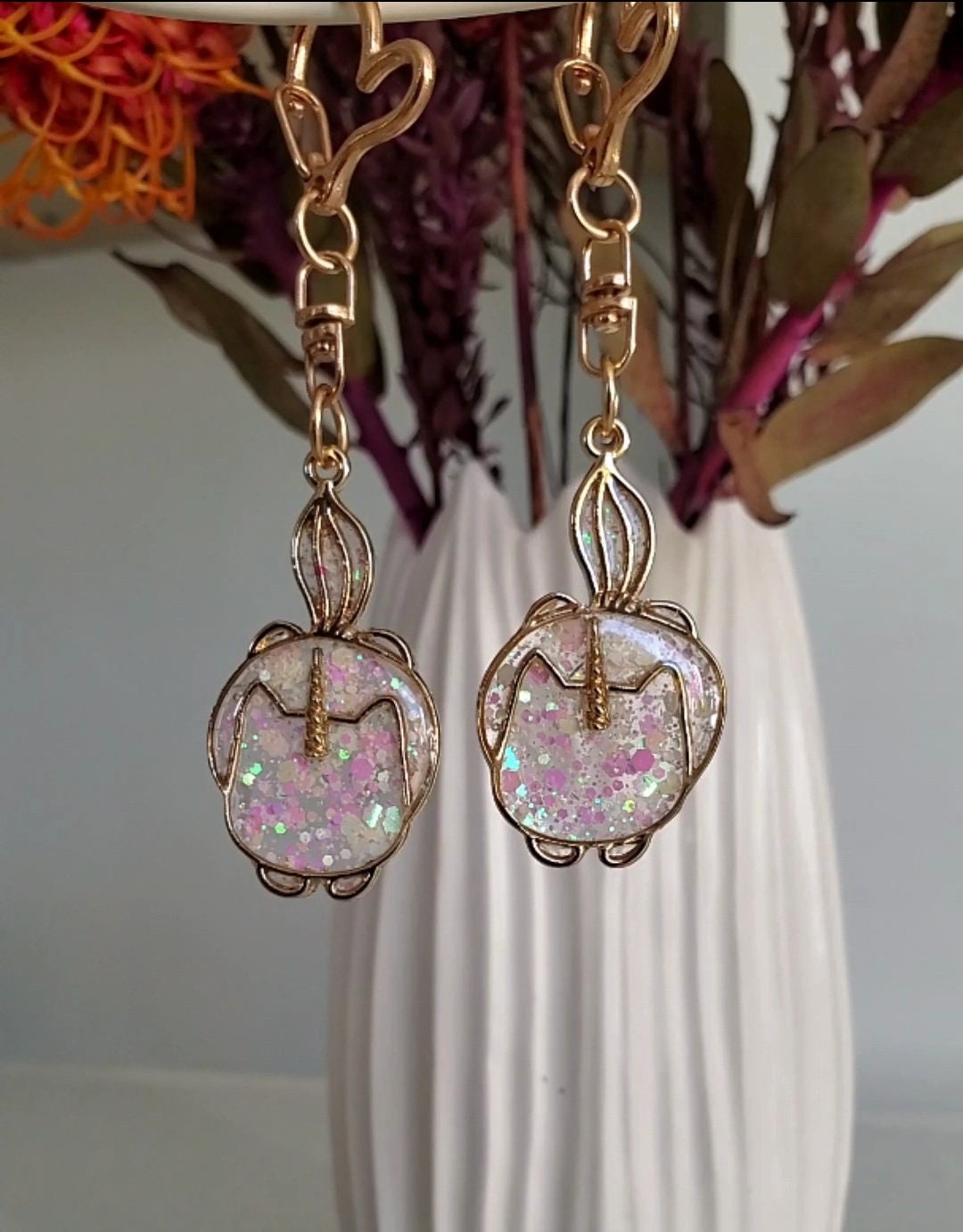 Sparkly Caticorn Keyring: Heart Bag Clip, Gift for Cat Lovers - Etsy UK