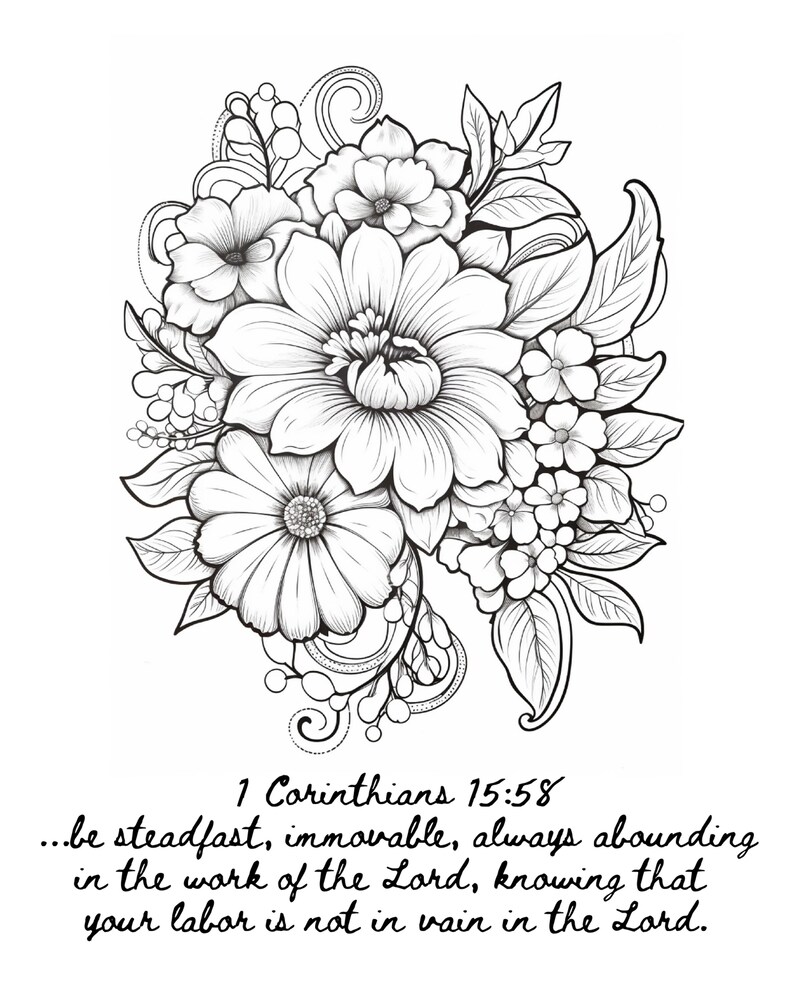 Faith and Flowers Adult Coloring Pages With Beautiful Flowers and ...