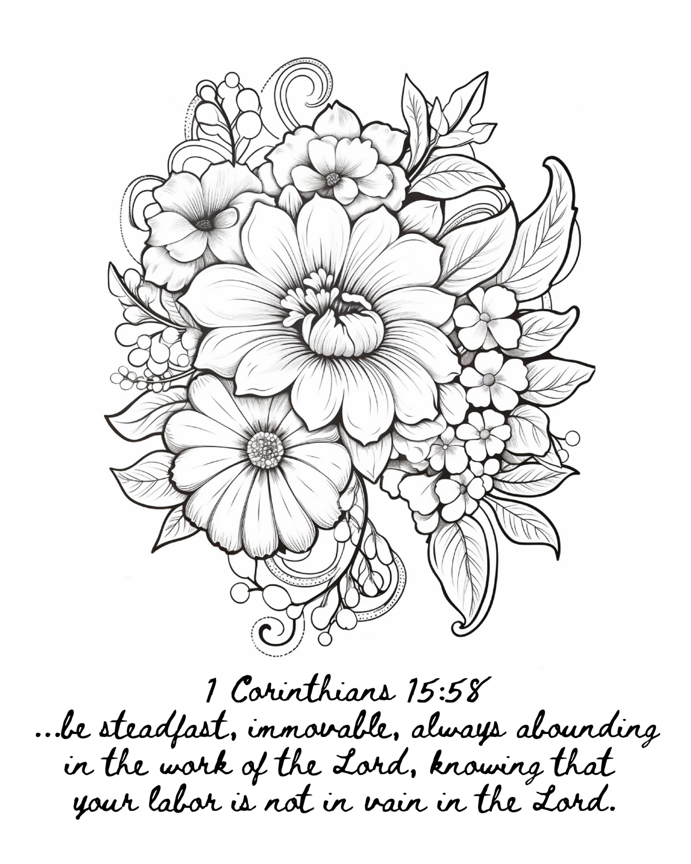 Faith and Flowers Adult Coloring Pages With Beautiful Flowers and ...