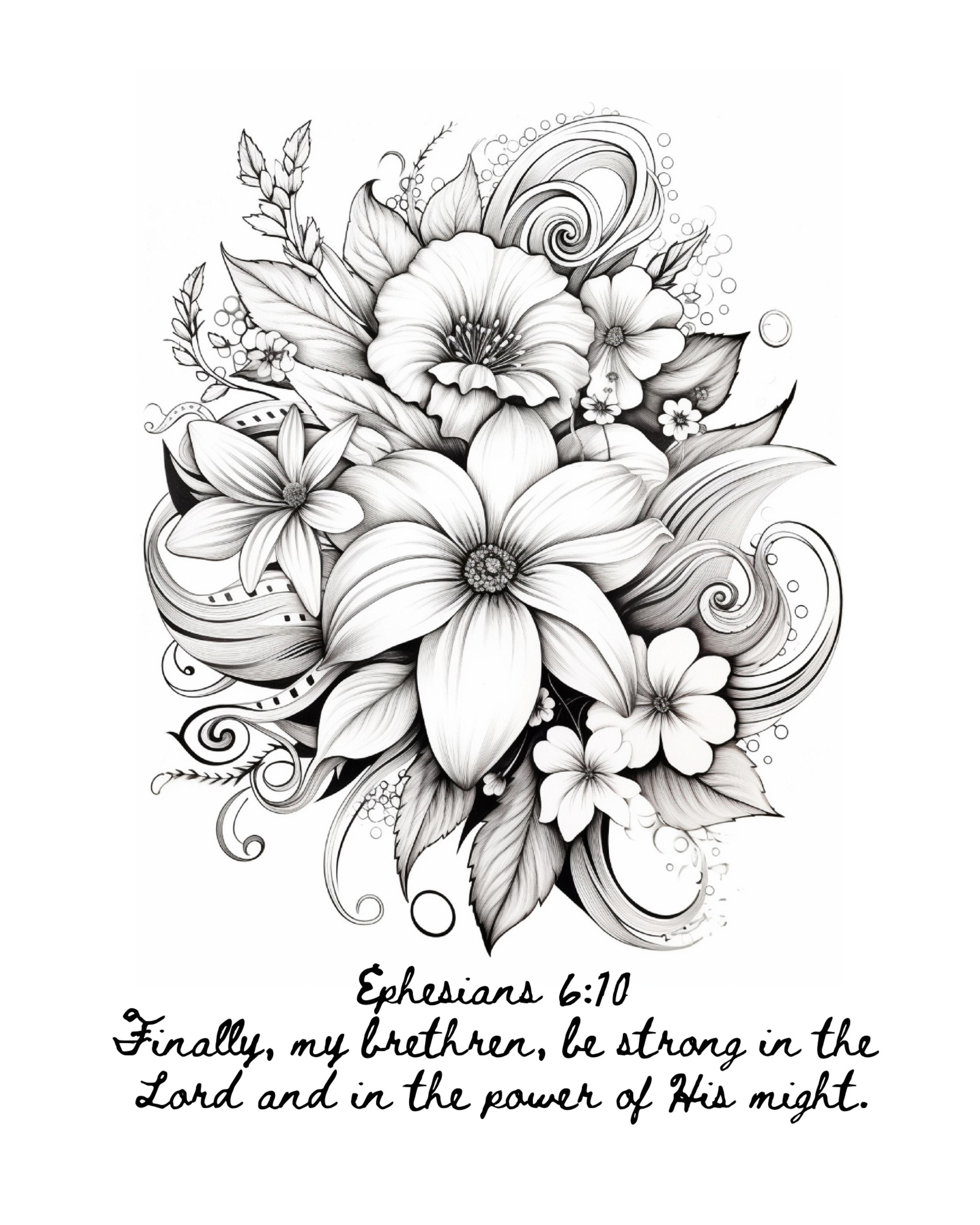 Faith and Flowers Adult Coloring Pages With Beautiful Flowers and ...