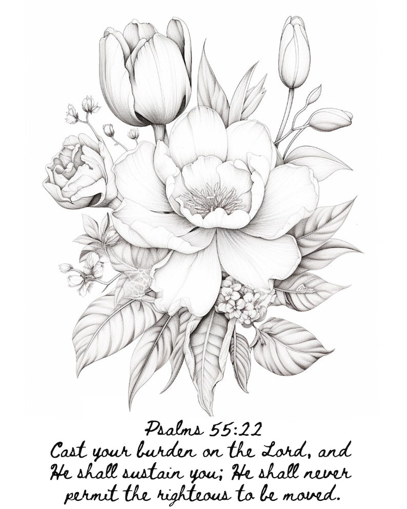 Faith and Flowers Adult Coloring Pages With Beautiful Flowers and ...