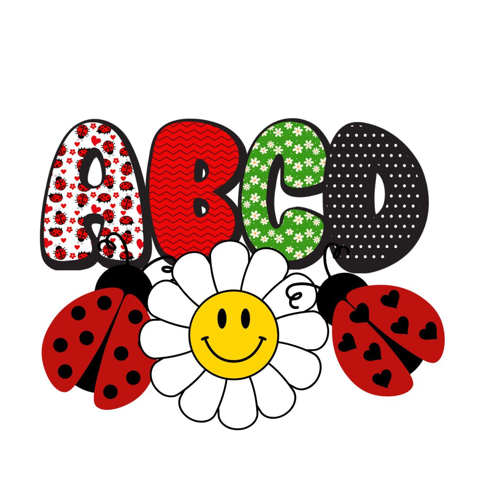 Red and Black Lady Bug Doodle Alphabet Letter Lady Bug Doodle Letter ...