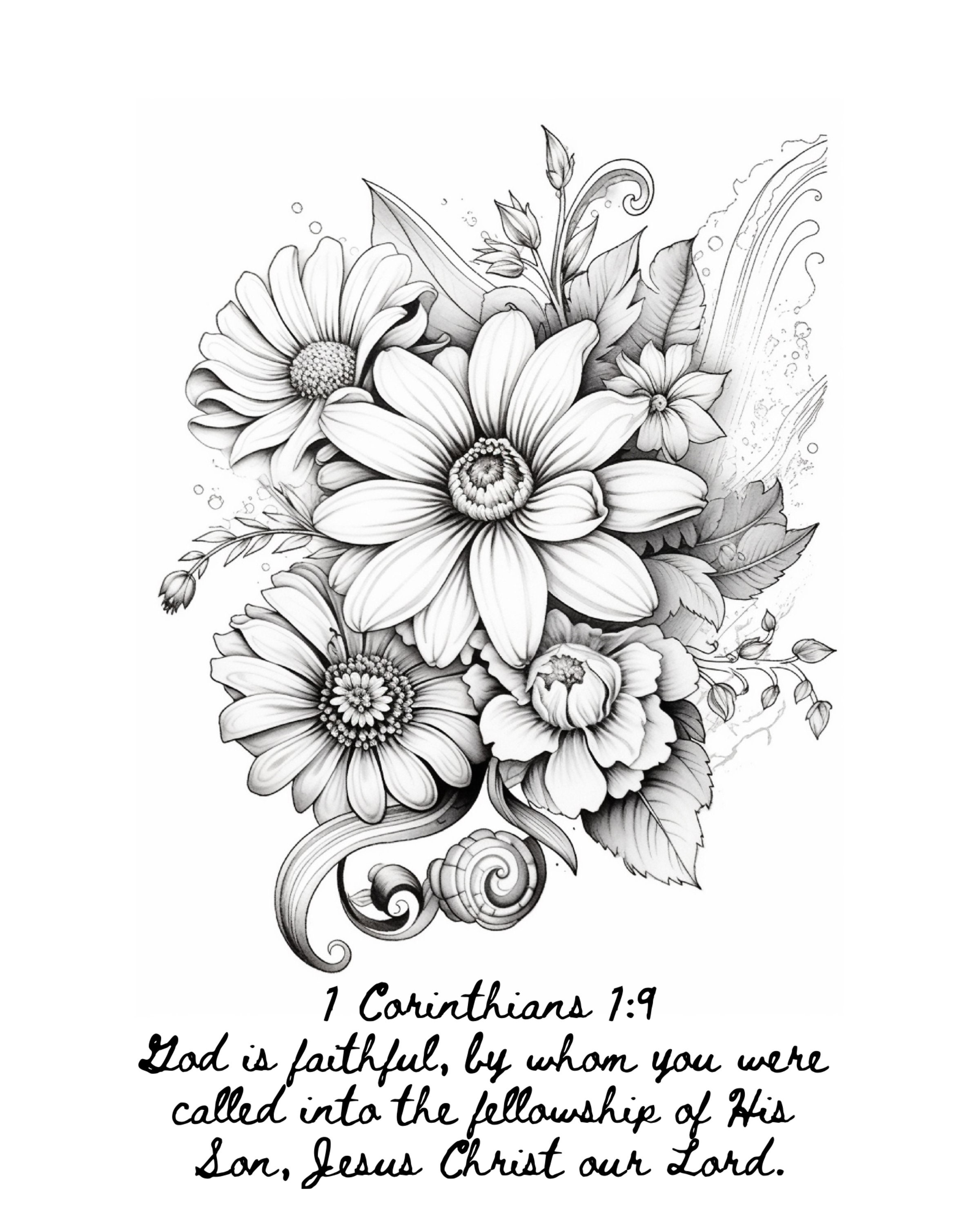 Faith and Flowers Adult Coloring Pages With Beautiful Flowers and ...