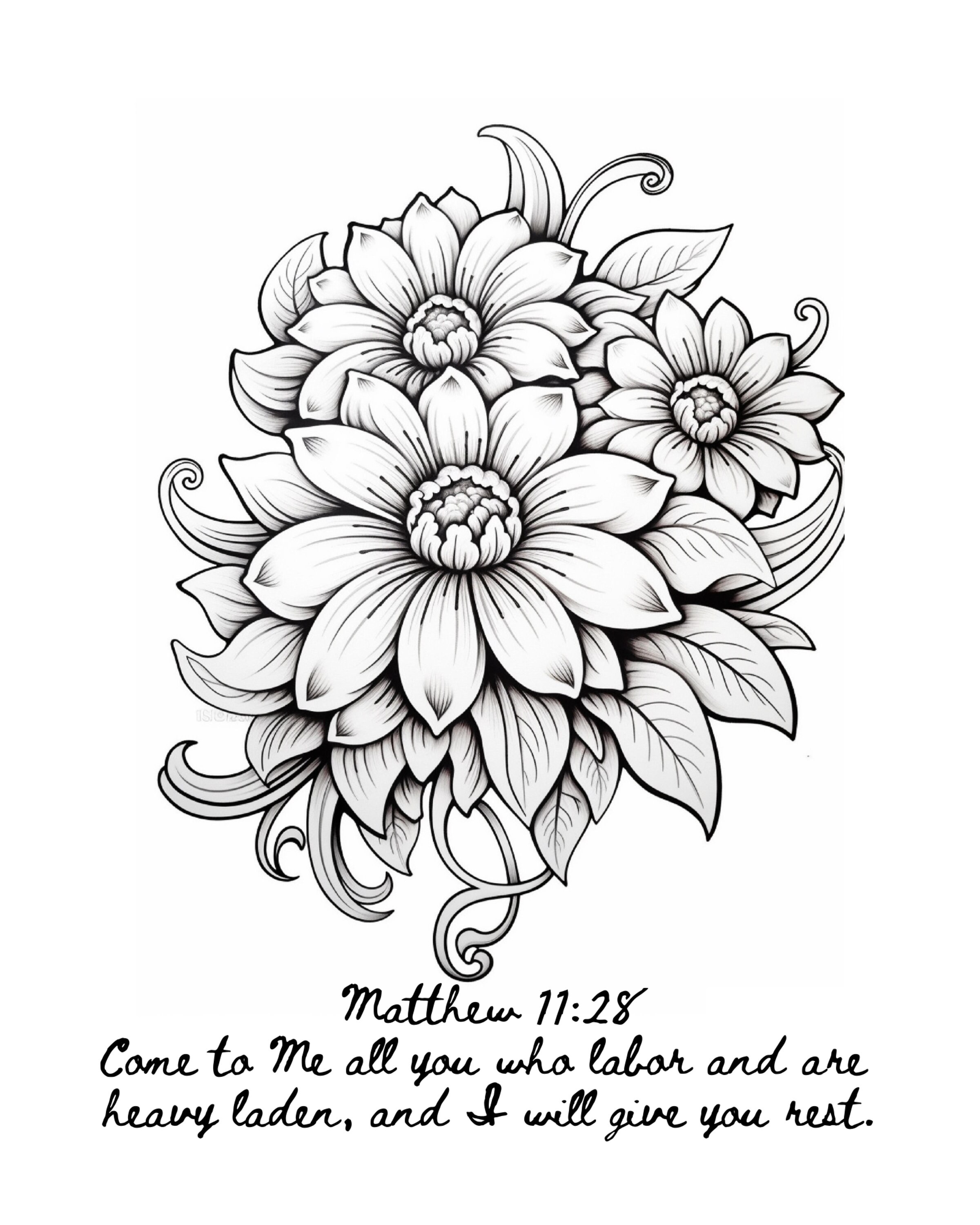 Faith and Flowers Adult Coloring Pages With Beautiful Flowers and ...