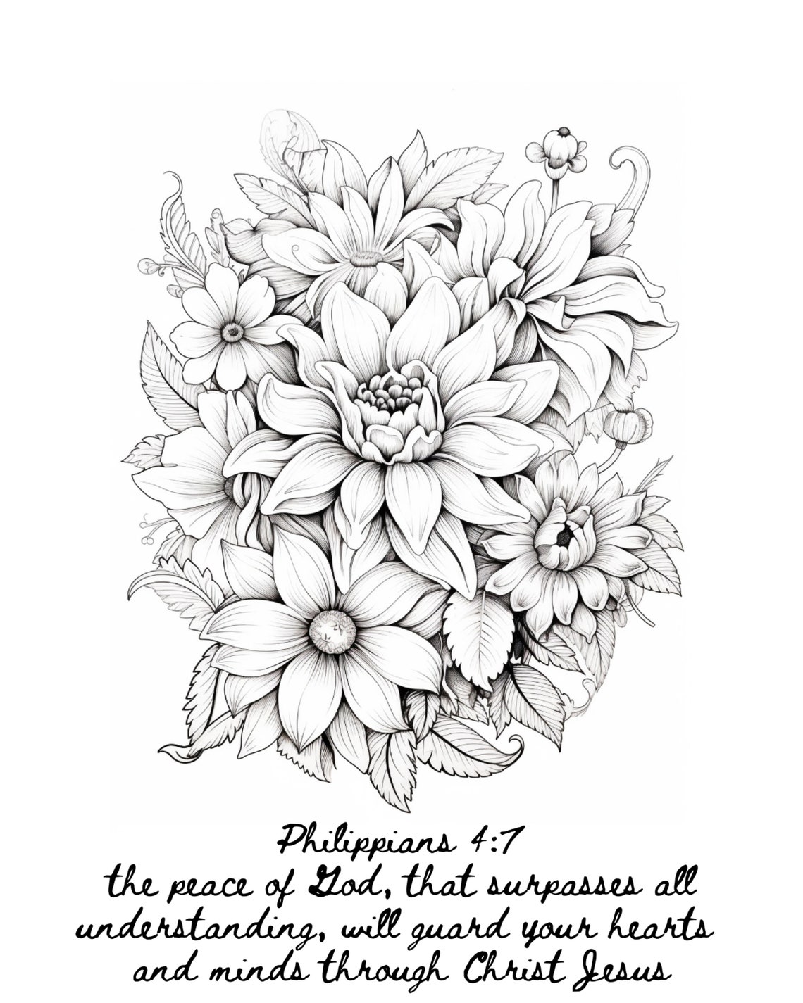 Faith and Flowers Adult Coloring Pages With Beautiful Flowers and ...
