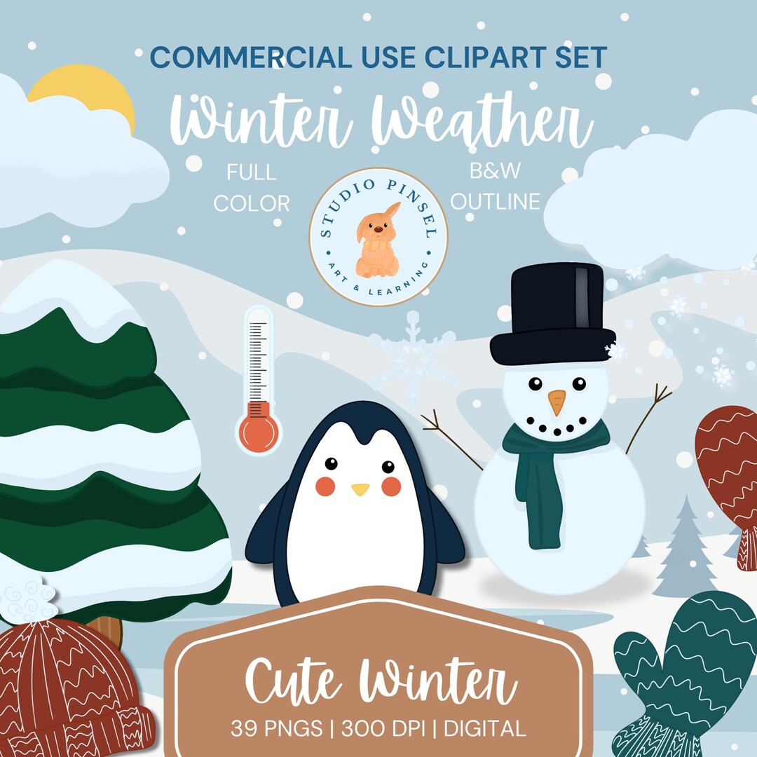 Winter Weather Clip Art Set – Cute Snowflakes, Mittens, Snowmen, and ...
