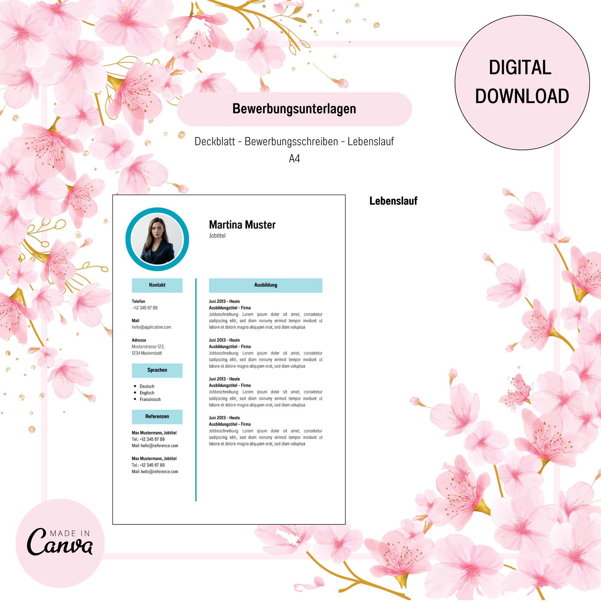 Application Template A4, CV Template A4, CV Template A4, CV With Photo, Canva Template - Etsy