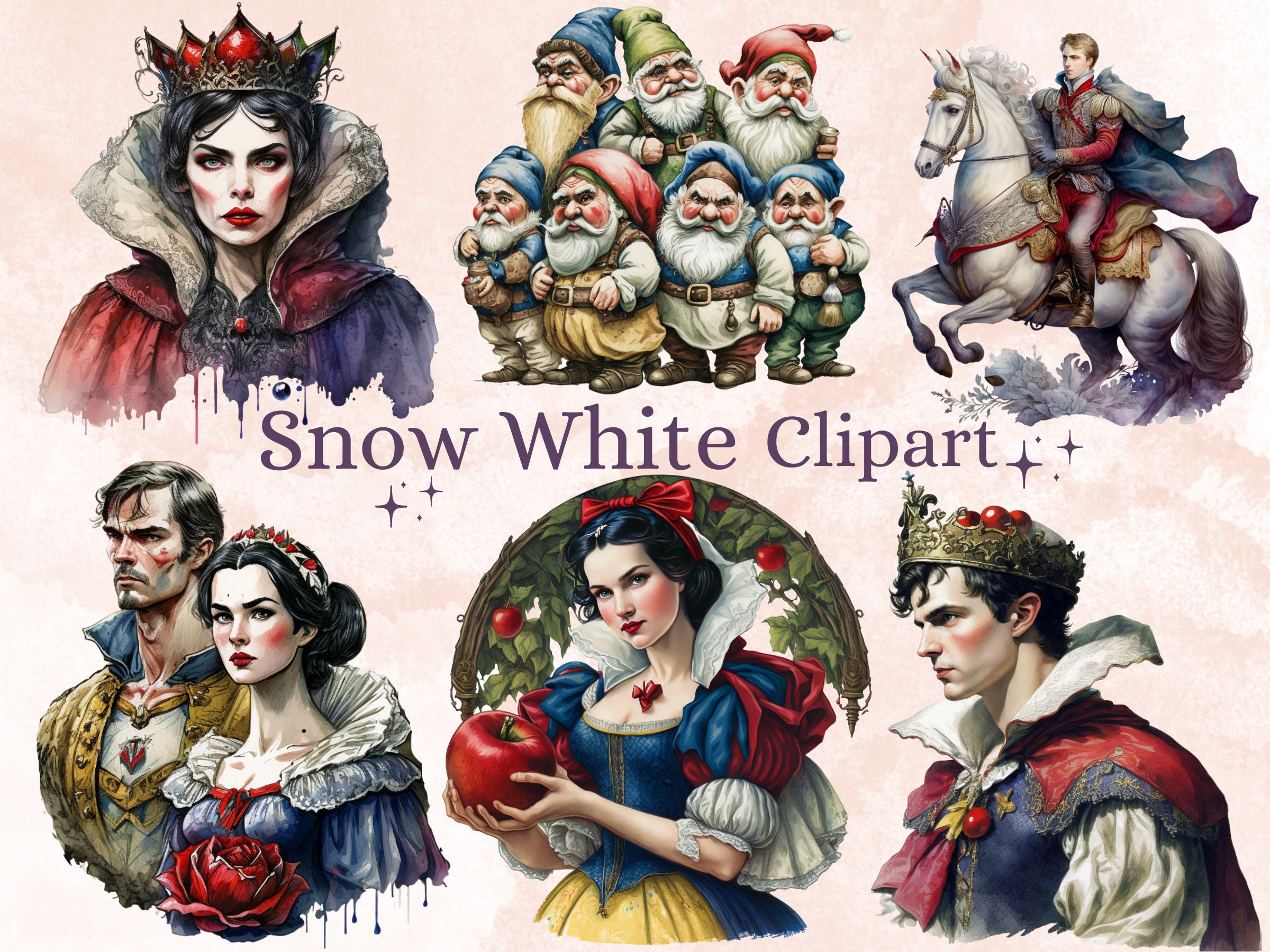 40 PNG Watercolour Snow White Clipart, Snow White Princess Seven ...
