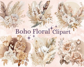 19 PNG Watercolor Elegant Boho Floral Clipart, Boho Flowers Clip Art ...