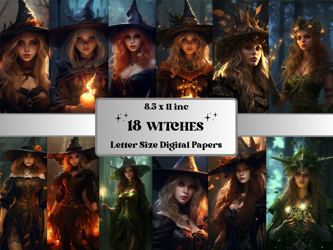 Printable Fantasy Witches Digital Paper, Mystic Witch Background ...