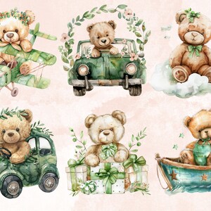 40 PNG Watercolor Green Teddy Bear Clipart, Boho Baby Shower ...