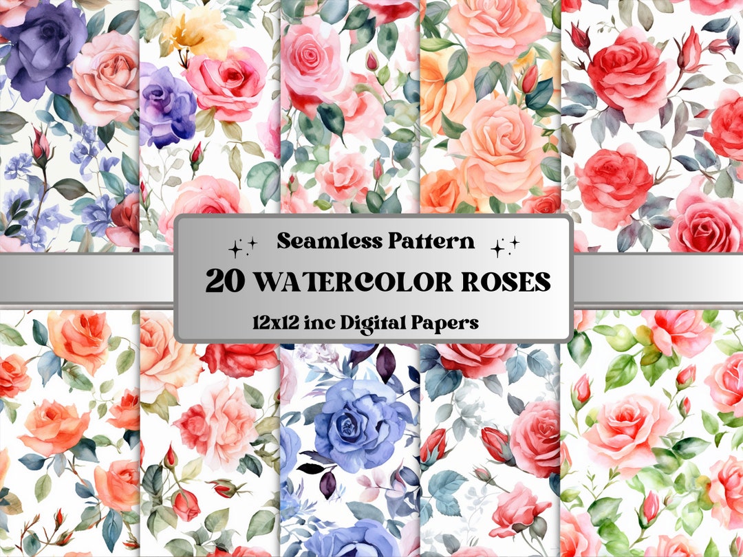 Seamless Watercolour Roses Digital Paper, Roses Seamless Pattern, Roses ...