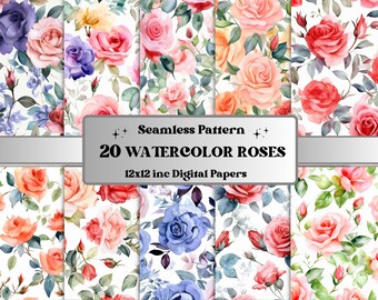 Watercolor Digital Paper Pack White Roses Scrapbook Roses - Etsy