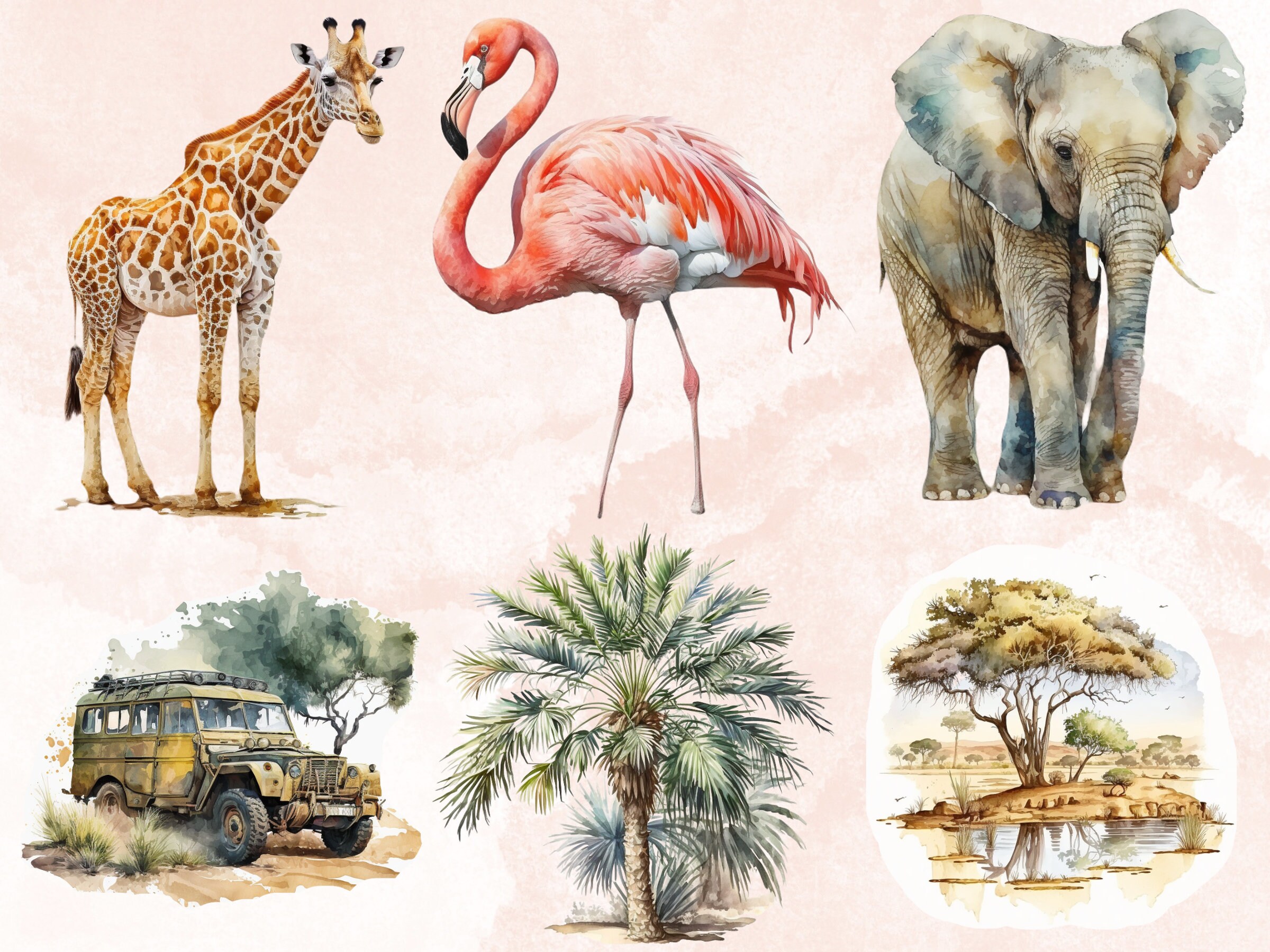 33 PNG Watercolour Safari Animals Clipart Bundle, Jungle Safari PNG ...