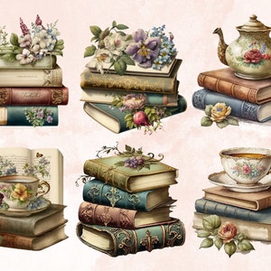 25 PNG Watercolour Victorian Books Clipart, Vintage Floral Book Clip ...