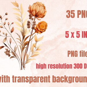 35 PNG Watercolor Fall Dried Flowers Clipart, Autumn Boho Wildflowers ...
