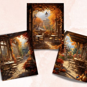 Printable Cozy Fall Cafe Digital Paper, Autumn Interior Background ...