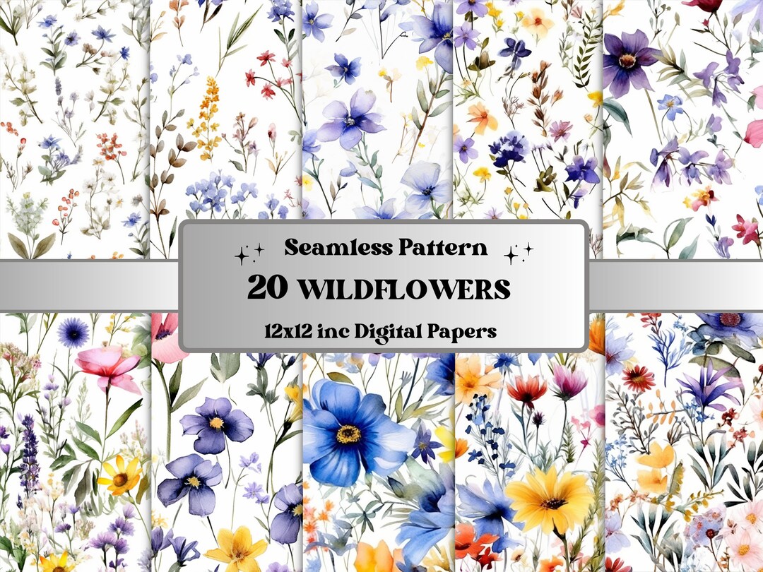 Seamless Watercolor Wildflowers Digital Paper, Spring Floral Seamless ...