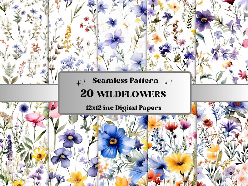 Seamless Watercolor Wildflowers Digital Paper, Spring Floral Seamless ...