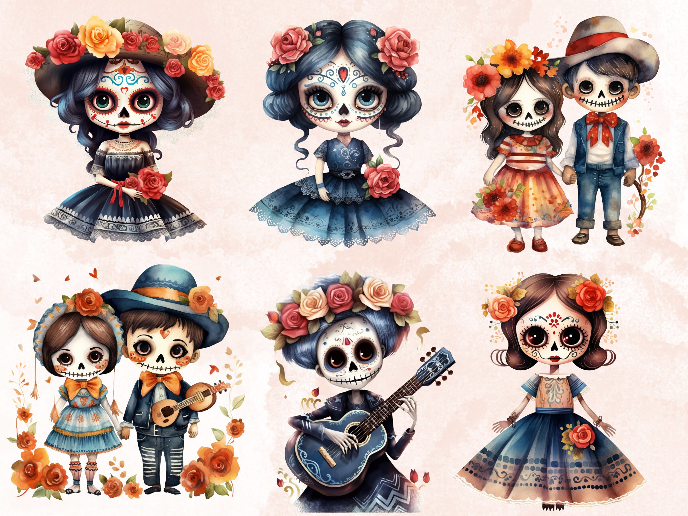 40 PNG Watercolor Cute Day of the Dead Clipart, Día De Los Muertos ...