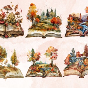 25 PNG Watercolor Fantasy Autumn Books Clipart, Open Book Clip Art ...