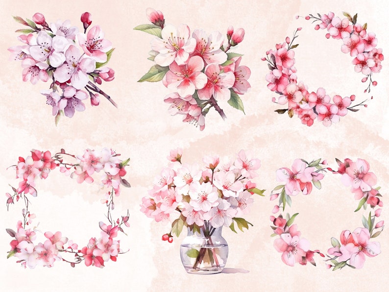 30 PNG Watercolor Cherry Blossom Clipart, Japanese Sakura PNG Clip Art ...