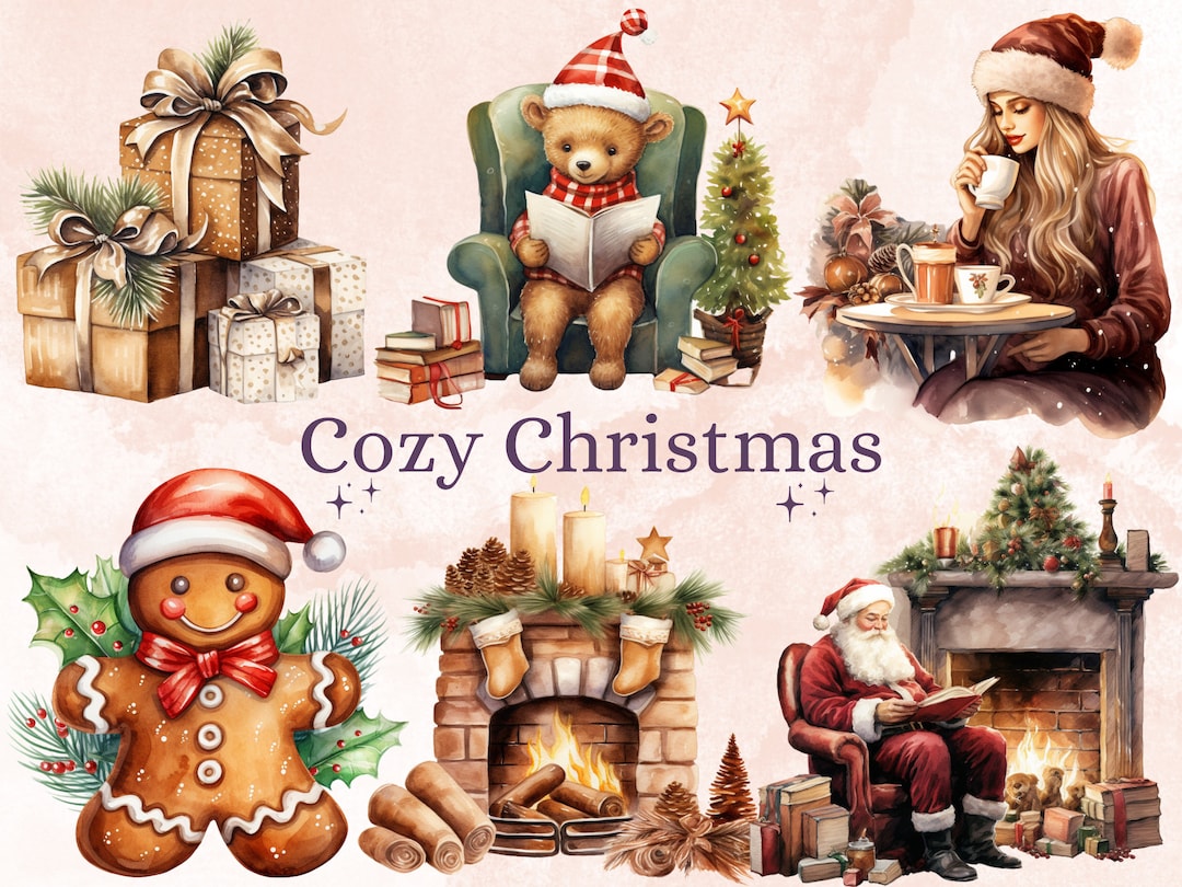 45 PNG Watercolour Cozy Christmas Bundle Clipart, Rustic Boho Christmas ...