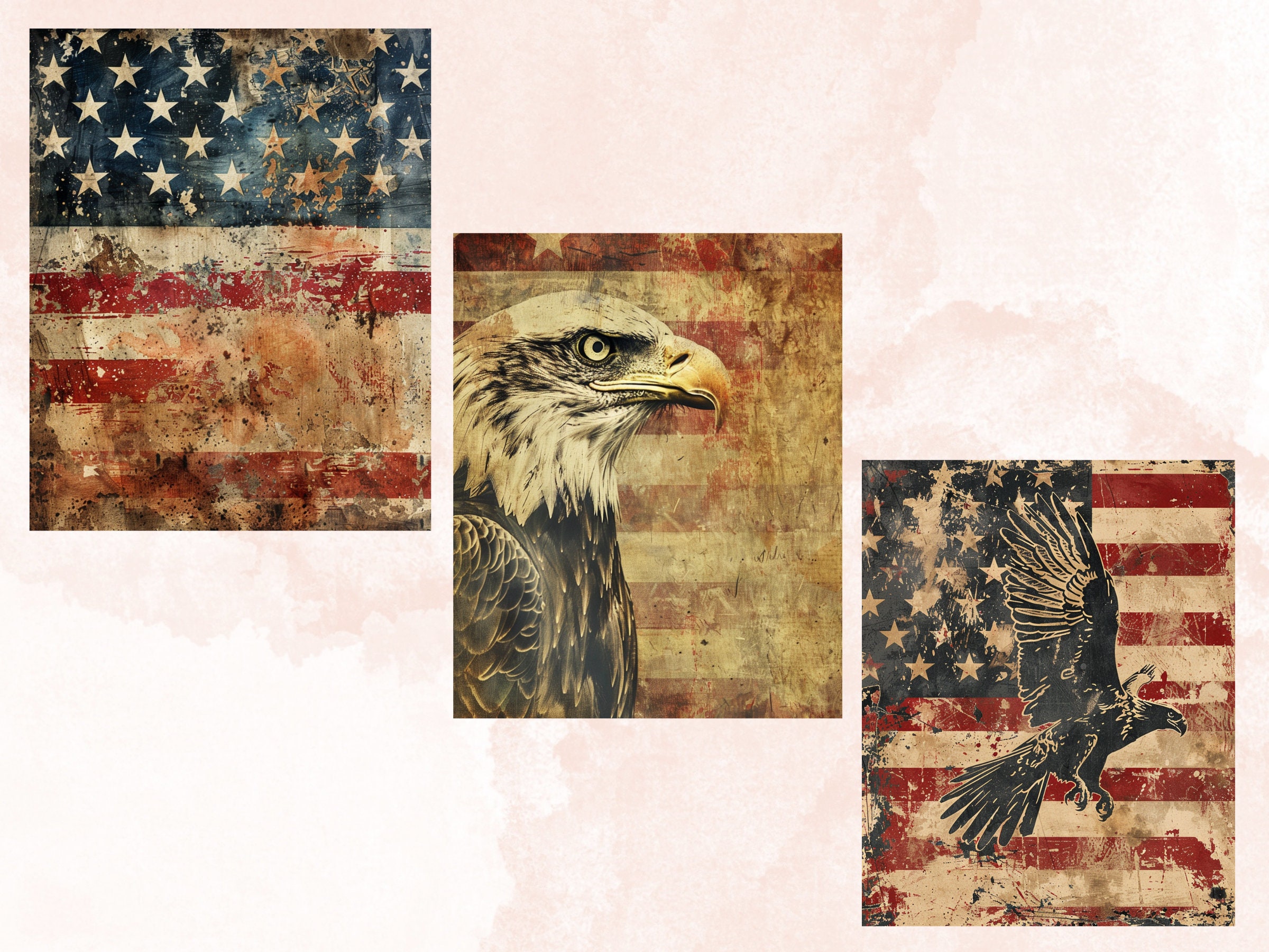 Vintage Patriotic America Digital Paper, 4th of July Americana Ephemera ...