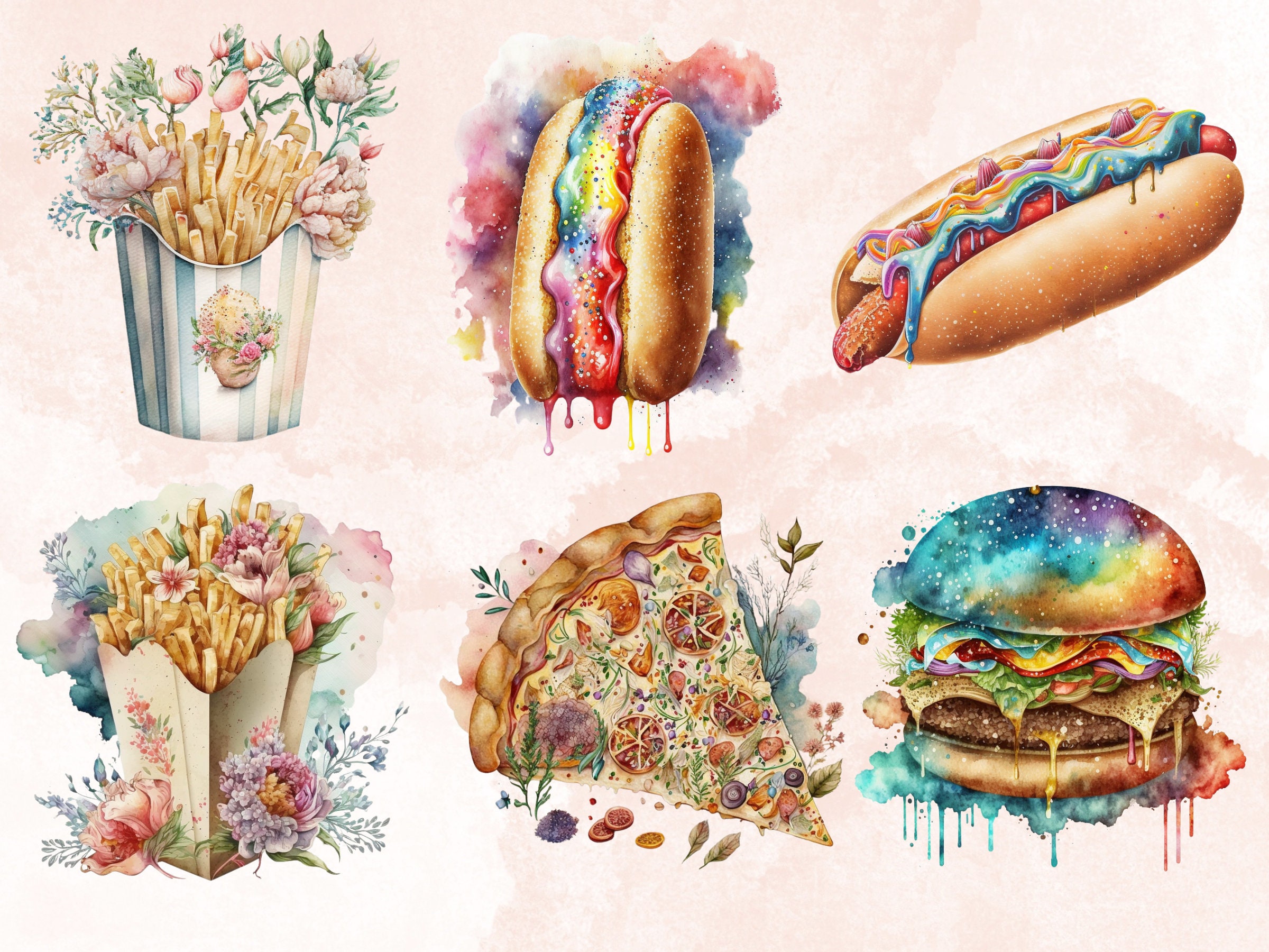 22 PNG Watercolor Fantasy Fast Food Clipart, Cute Fast Food Clip Art ...