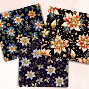 Seamless Royal Flowers Digital Paper, Jewelled Floral Seamless Pattern ...