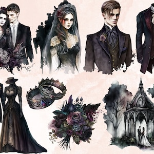 36 PNG Watercolour Gothic Wedding Clipart, Dark Fantasy Wedding Clip ...