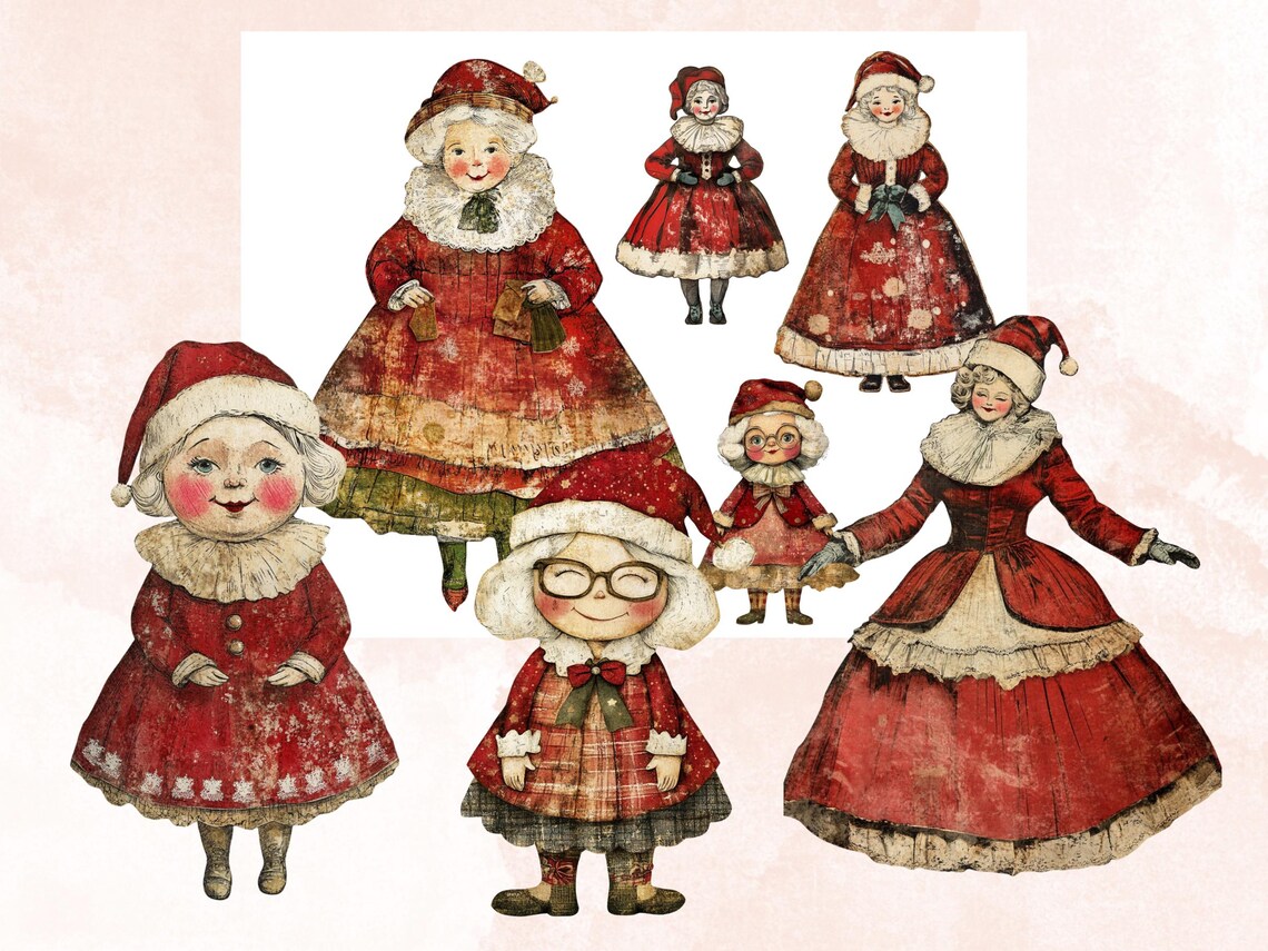 Whimsical Mrs. Claus Clipart: Christmas Collage Ephemera (PNG + JPG ...