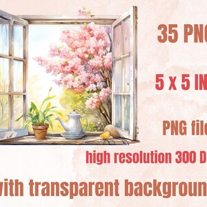 35 PNG Watercolor Spring Windows Clipart, Pink Floral Spring ...
