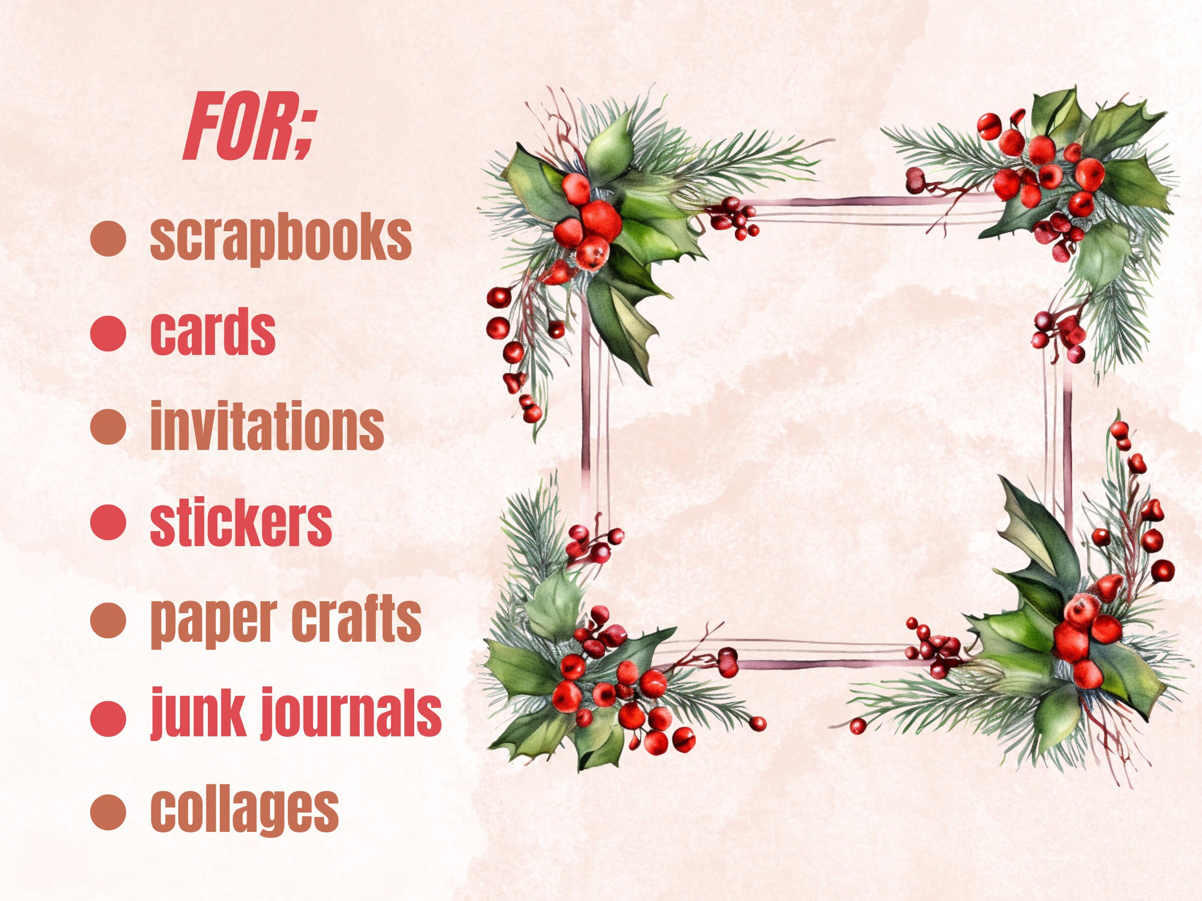 24 PNG Watercolor Christmas Frames Clipart, Merry Christmas Holiday ...