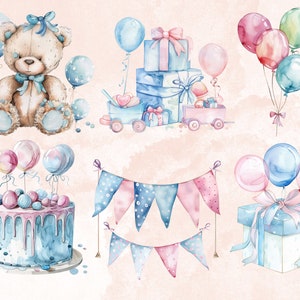 40 PNG Watercolor Baby Shower Clipart, Gender Reveal Party Illustration ...