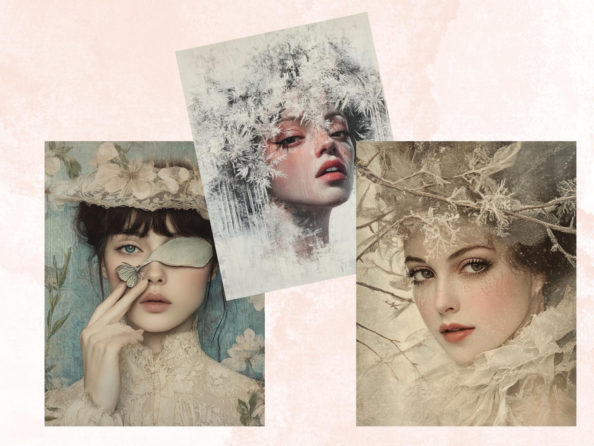 Whimsy Frozen Secrets Collage Paper, Surreal Winter Art Mixed Media ...