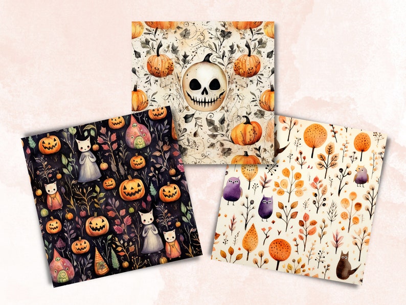 Printable Watercolor Halloween Digital Paper, Halloween Ephemera ...