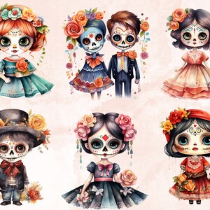 40 PNG Watercolor Cute Day of the Dead Clipart, Día De Los Muertos ...